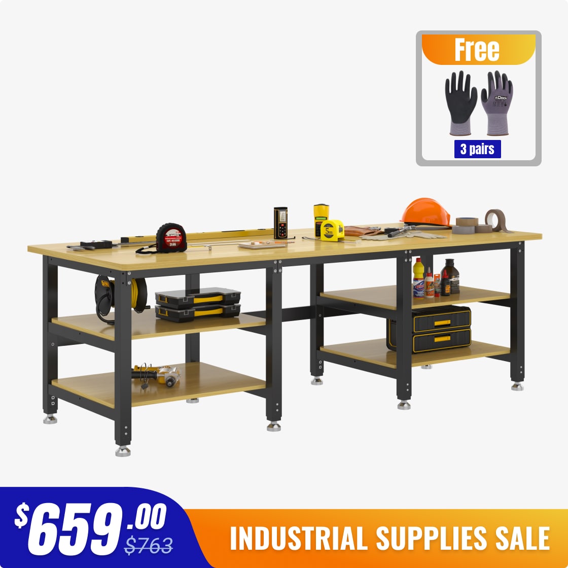 90x35" Heavy-Duty Workbench & Packing Table with Lower Shelves | 4Dock